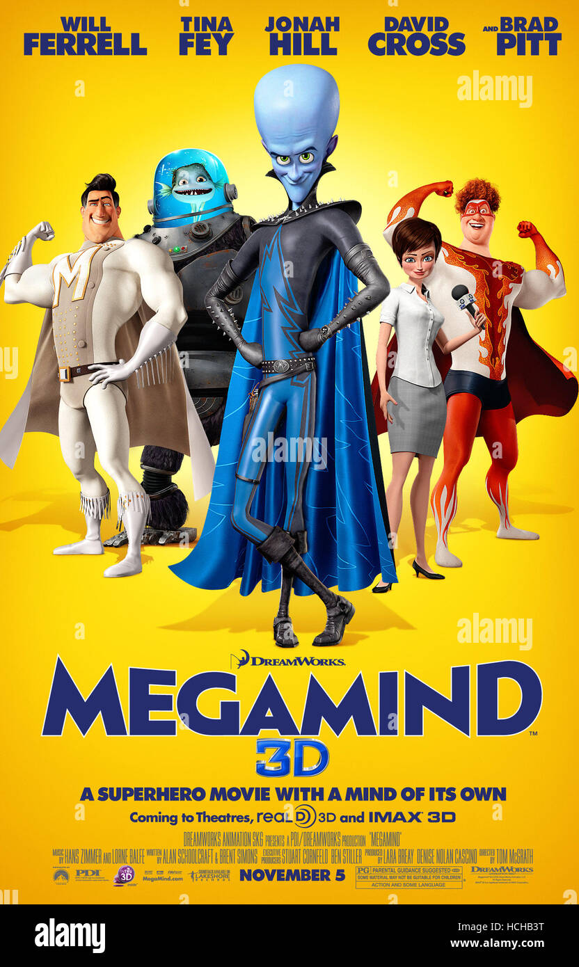 MEGAMIND, from left: Metro Man (voice: Brad Pitt), Minion (voice: David ...