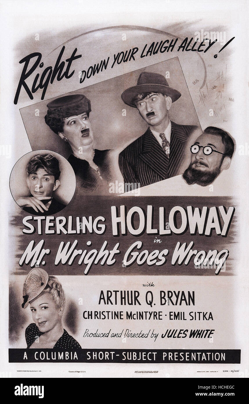 MR. WRIGHT GOES WRONG, US poster art, top left inset: Sterling Holloway ...