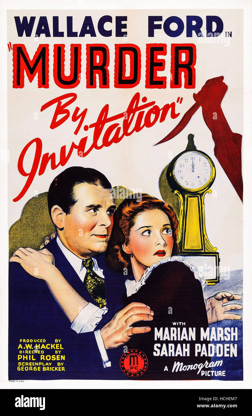 MURDER BY INVITATION, US poster, from left: Wallace Ford, Marian Marsh ...