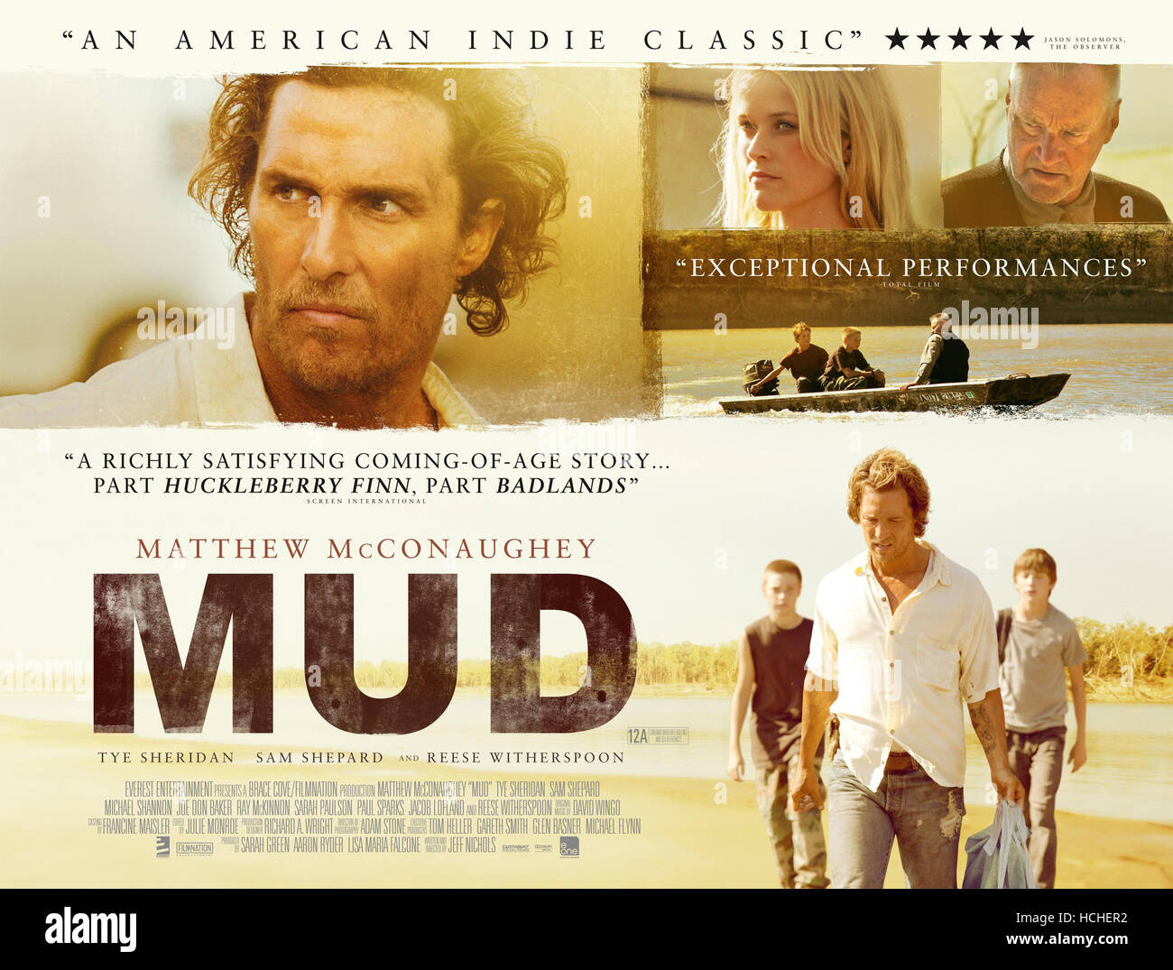 MUD, British poster art, top, from left: Matthew McConaughey, Reese Witherspoon, Sam Shepard, in ...