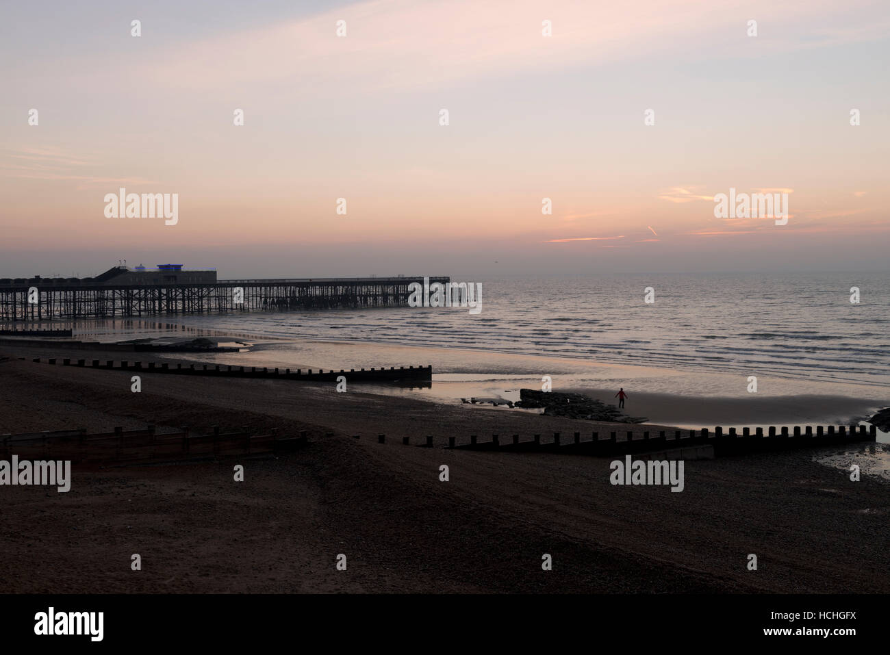 Hastings pier misty morning sunrise, Hastings UK Stock Photo - Alamy