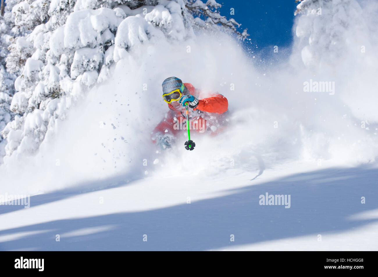 Cliff Bennett skiing deep powder, Alta, Utah Stock Photo - Alamy