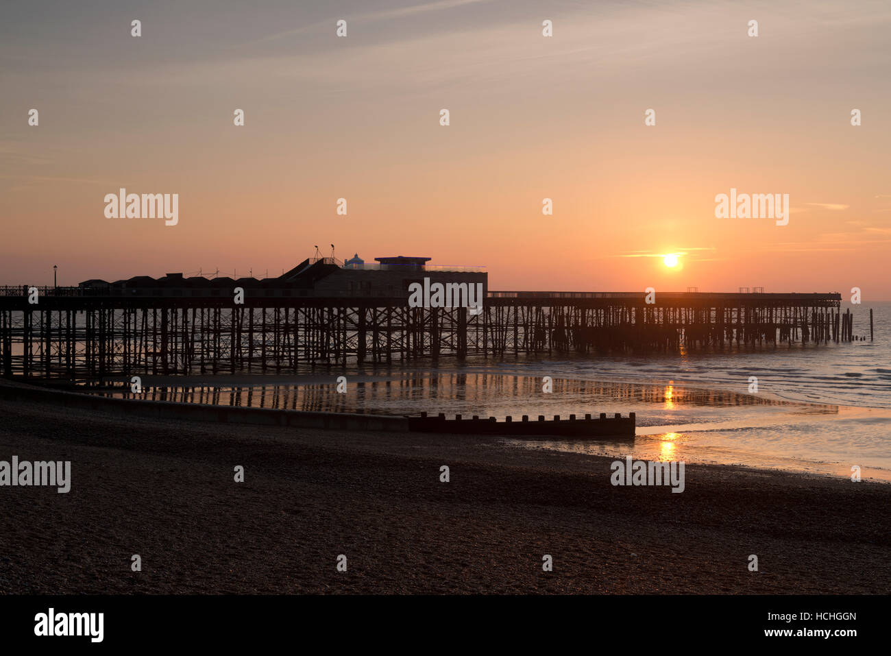 Hastings pier misty morning sunrise, Hastings UK Stock Photo - Alamy