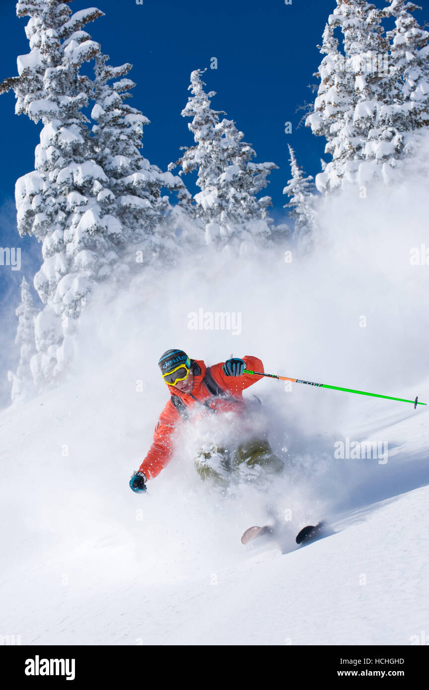 Cliff Bennett skiing deep powder, Alta, Utah Stock Photo - Alamy