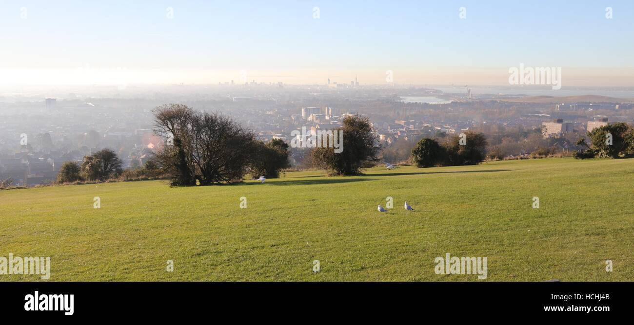 The city of portsmouth viewed from portsdown hill north of the city ...