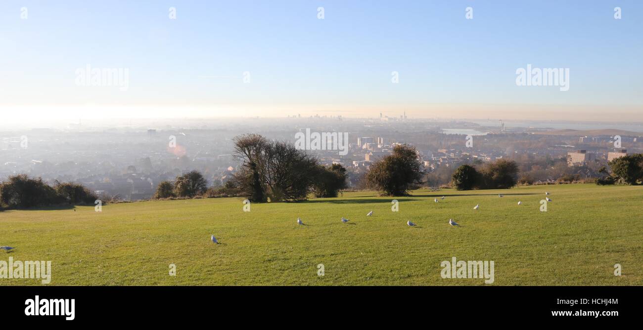 The city of portsmouth viewed from portsdown hill north of the city ...