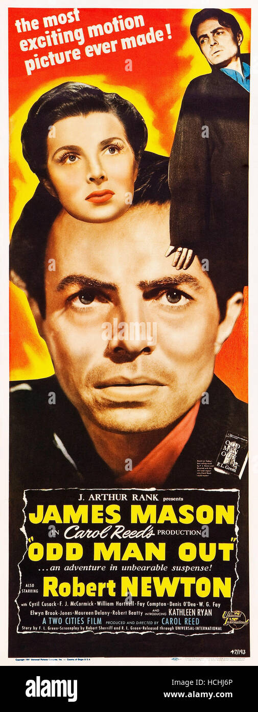 ODD MAN OUT, top: Kathleen Ryan, James Mason on insert poster art, 1947 ...
