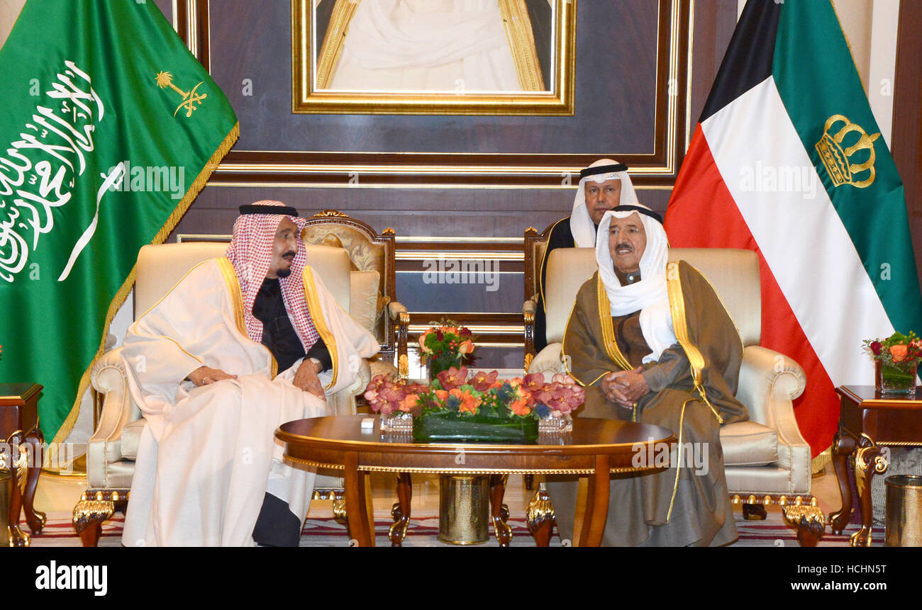 Kuwait City, King of Saudi Arabia Salman bin Abdulaziz al Saud (L) in ...