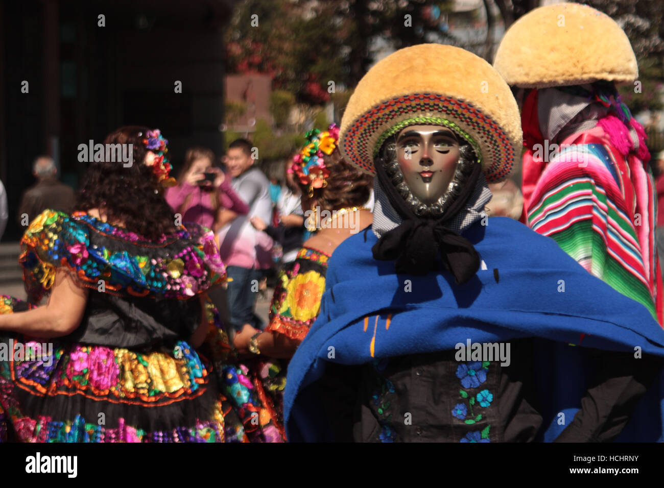 Parachico dancers with typical clothes from Chiapas dance in Mexico ...