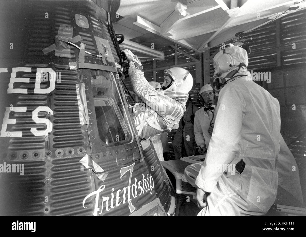 Project Mercury astronaut John H. Glenn, Jr., enters the Mercury-Atlas ...