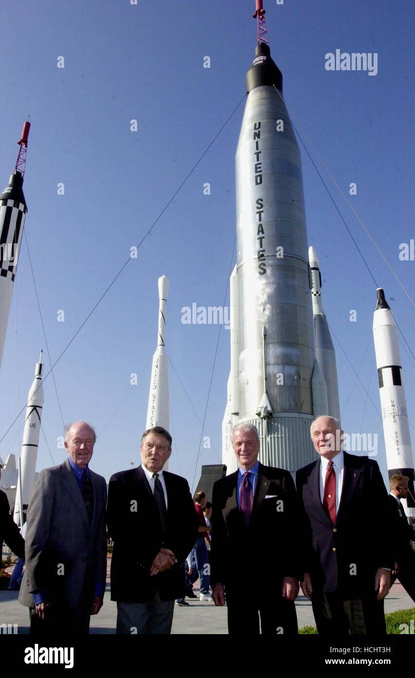 Cape Canaveral, Us. 24th Feb, 2002. Four space pioneers pose for a ...