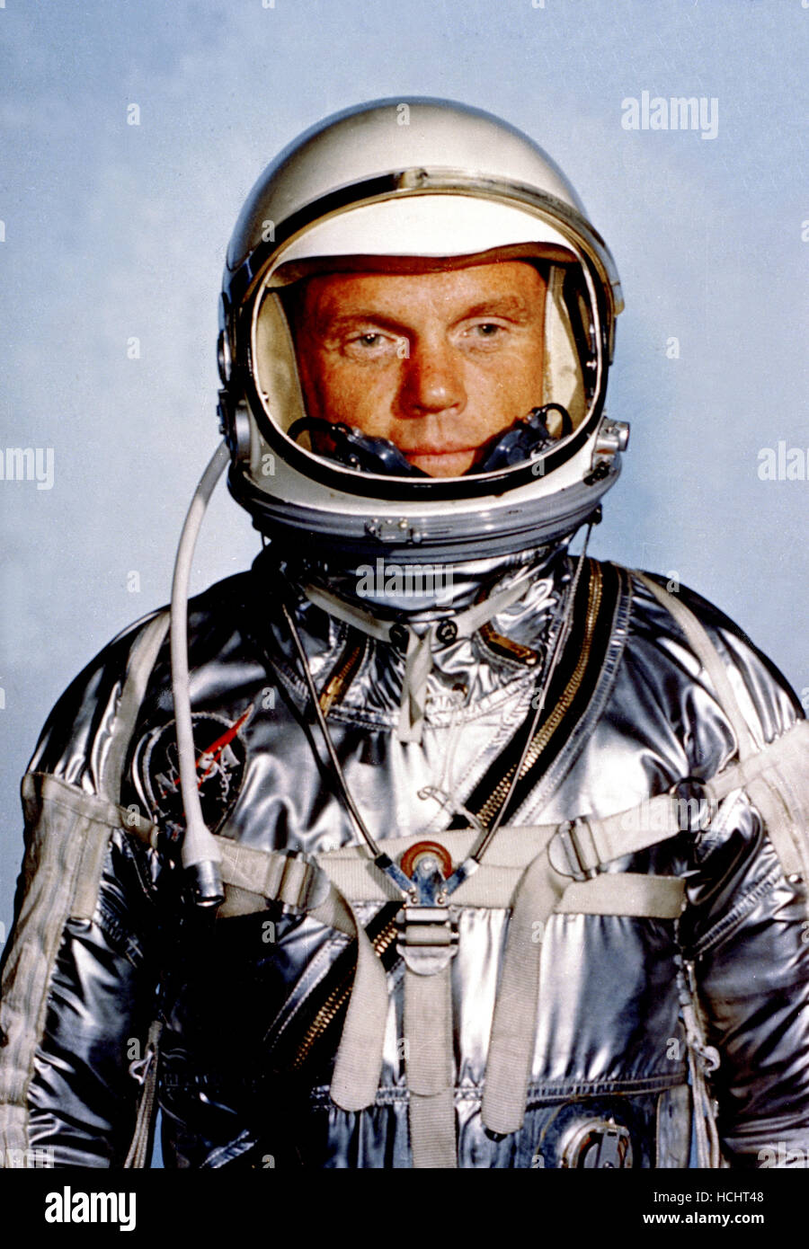 Astronaut John H. Glenn Jr. in his Mercury spacesuit at Langley ...