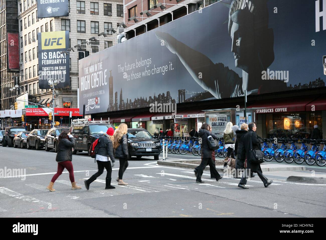 New York, USA. 9th Dec, 2016. A huge billboard erected by Amazon for ...