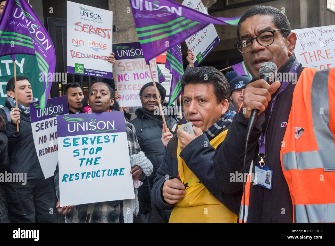 London, UK. 9th December 2016. London UNISON regional organiser Colin ...