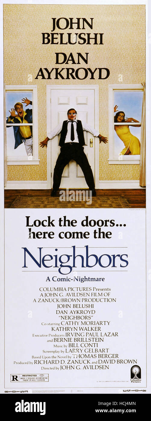 NEIGHBORS, l-r: Dan Aykroyd, John Belushi, Cathy Moriarty on insert ...