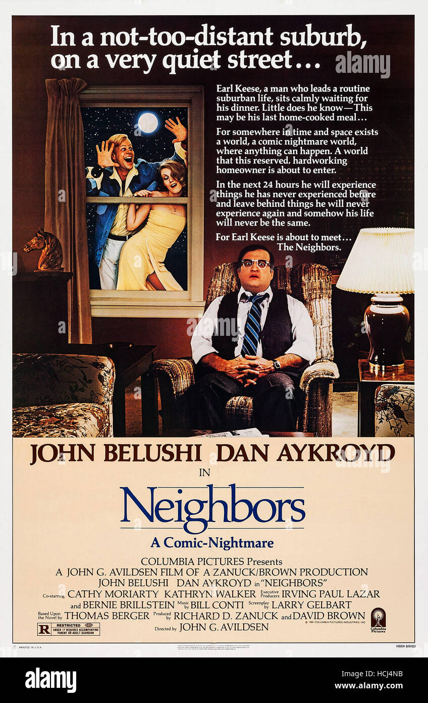 NEIGHBORS, US poster, from left: Dan Aykroyd, Cathy Moriarty, John ...