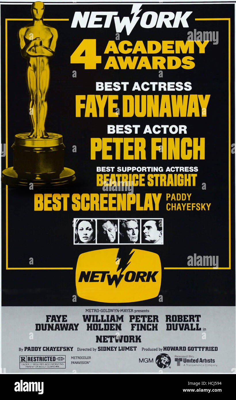 NETWORK, l-r: Faye Dunaway, William Holden, Peter Finch, Robert Duvall ...