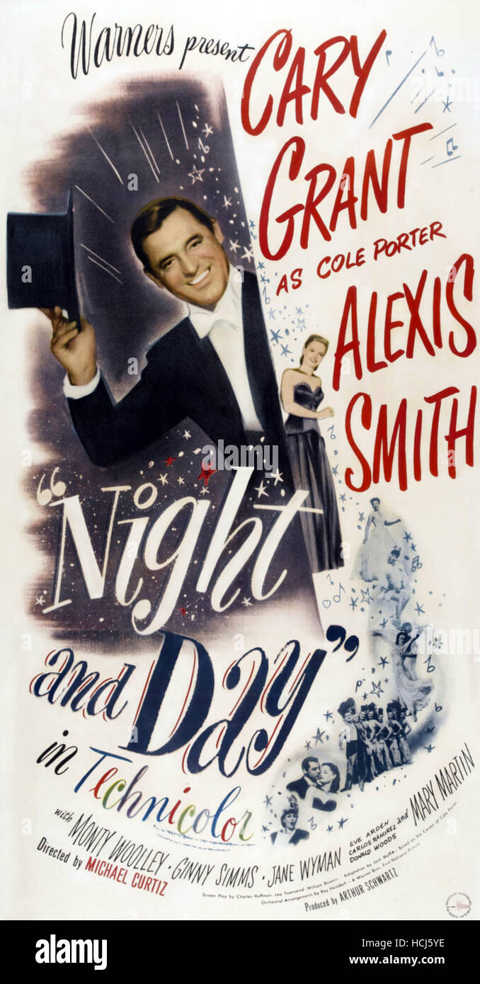 NIGHT AND DAY, top l-r: Cary Grant, Alexis Smith on poster art, 1946 ...