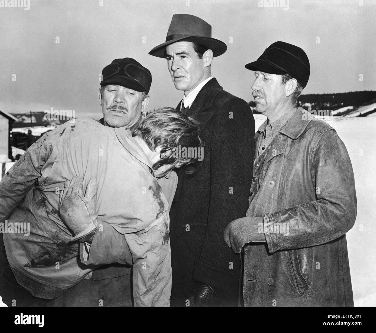 ON DANGEROUS GROUND, from left: Sumner Williams, Ward Bond, Robert Ryan ...