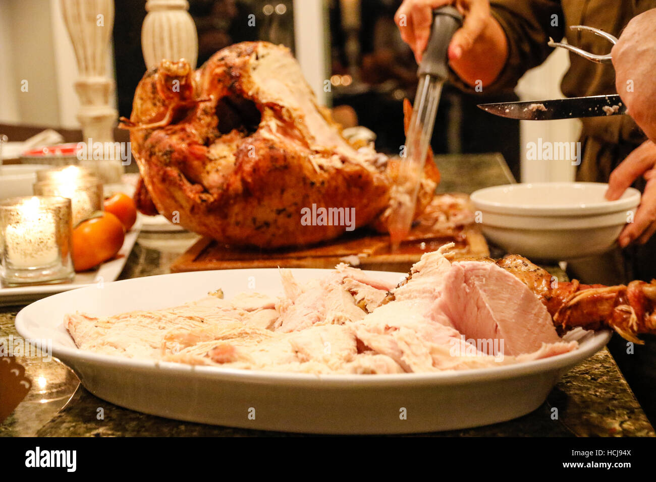Carved Thanksgiving turkey ready to eat Stock Photo - Alamy