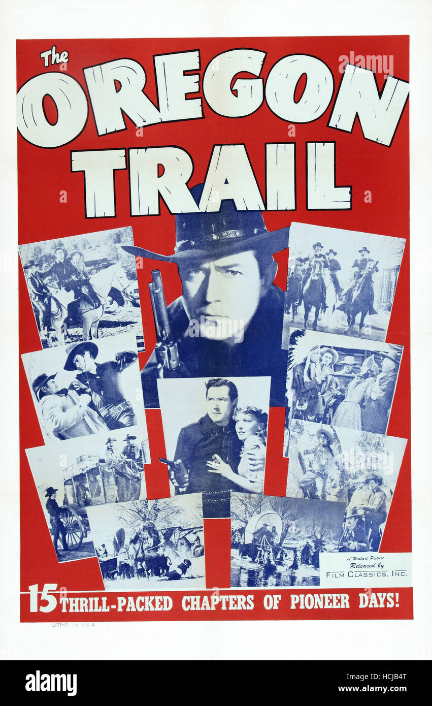 THE OREGON TRAIL, US poster art, center: Johnny Mack Brown, 1939 Stock ...