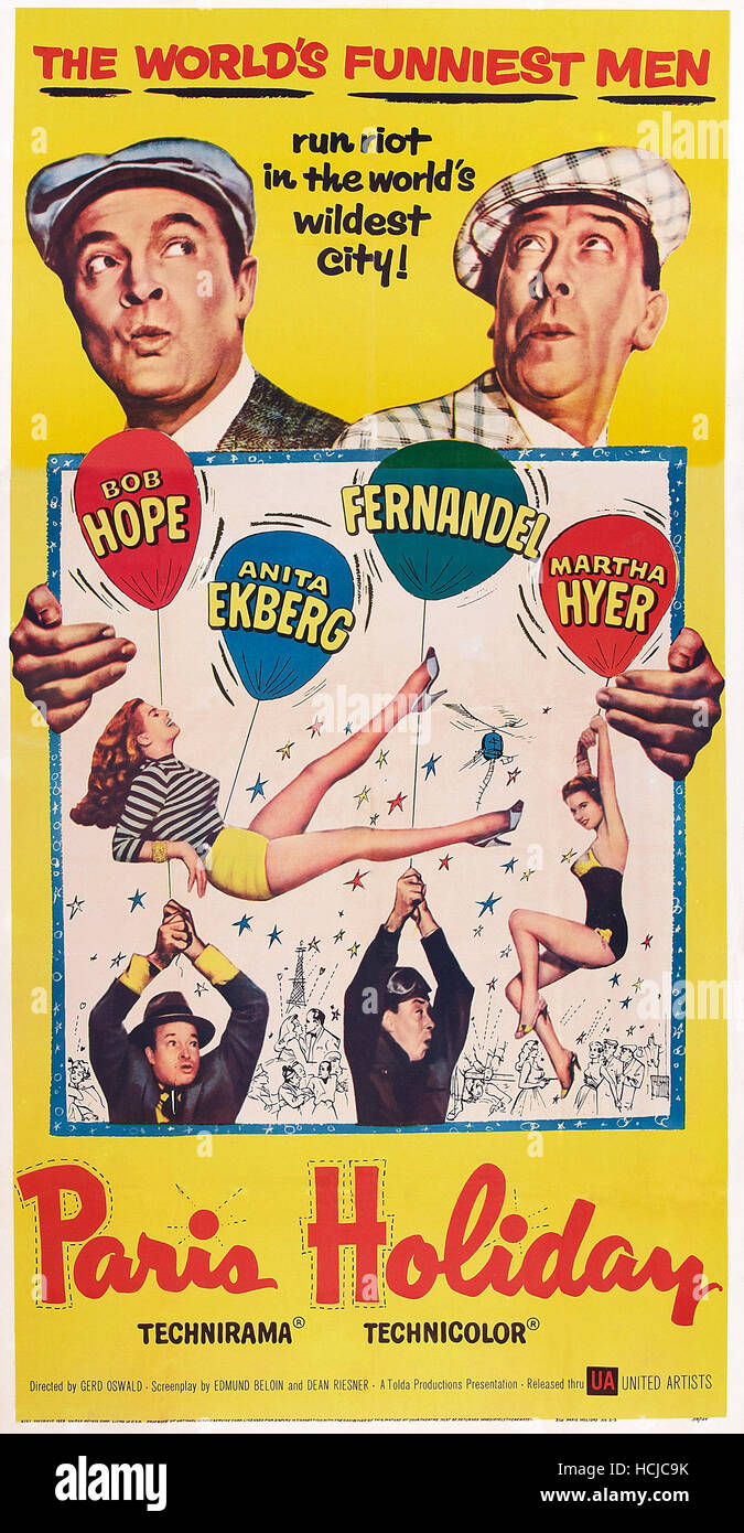 PARIS HOLIDAY, US poster, top and bottom from left: Bob Hope, Fernandel ...