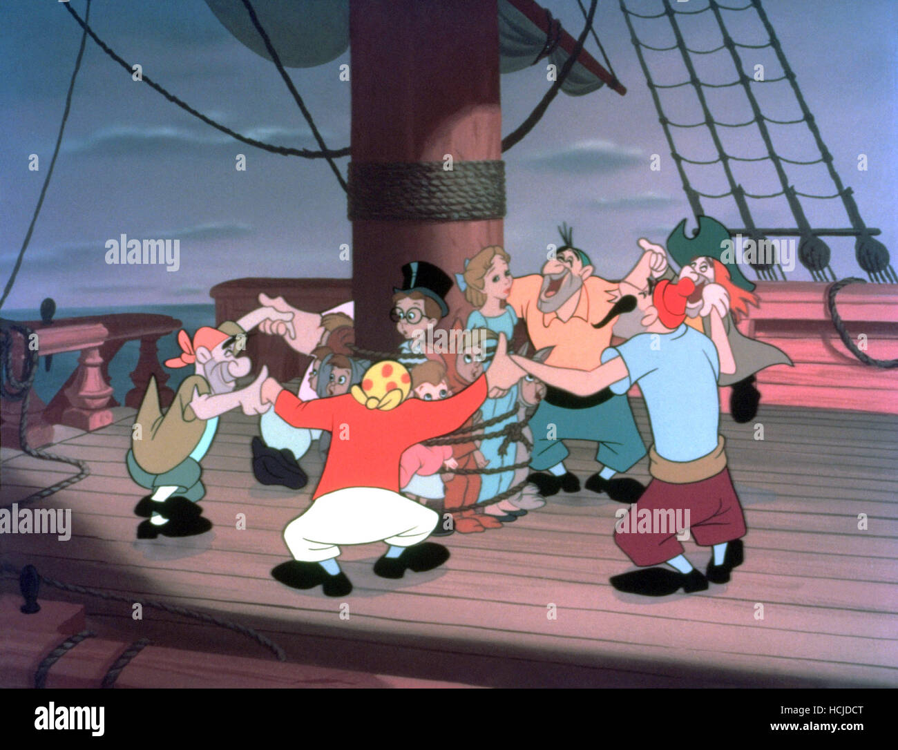 PETER PAN, (tied to pole) John Darling, Michael Darling, Wendy Darling ...