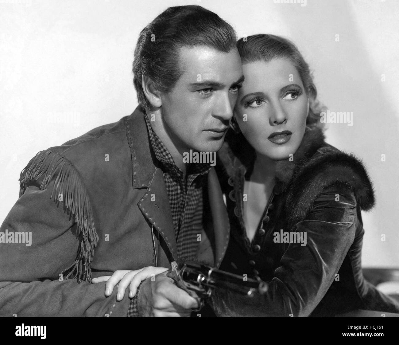 THE PLAINSMAN, from left: Gary Cooper, Jean Arthur, 1936 Stock Photo ...