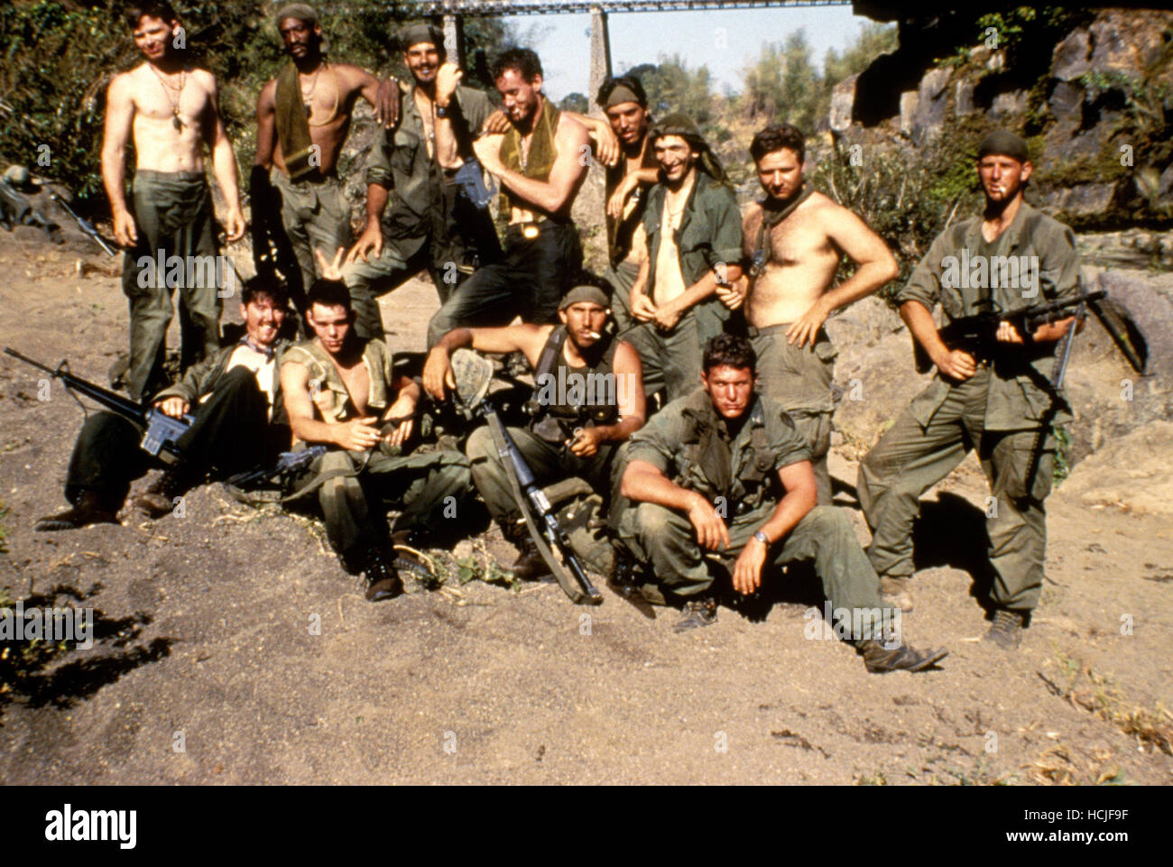 PLATOON, (seated 2nd from left), Kevin Dillon, Ivan Kane, Tom Berenger ...