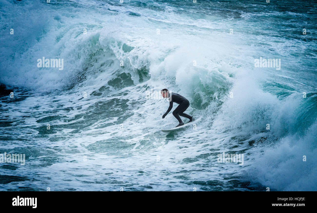 Cornish Surfer Rides White Water Stock Photo - Alamy