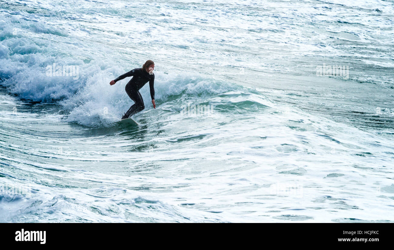 Cornish Surfer Rides White Water Stock Photo - Alamy