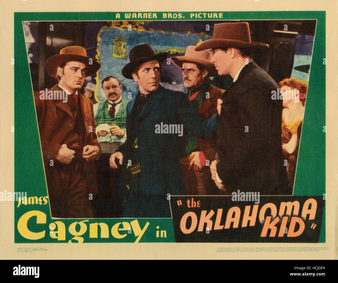 THE OKLAHOMA KID, lobbycard, Edward Pawley (left), Humphrey Bogart ...