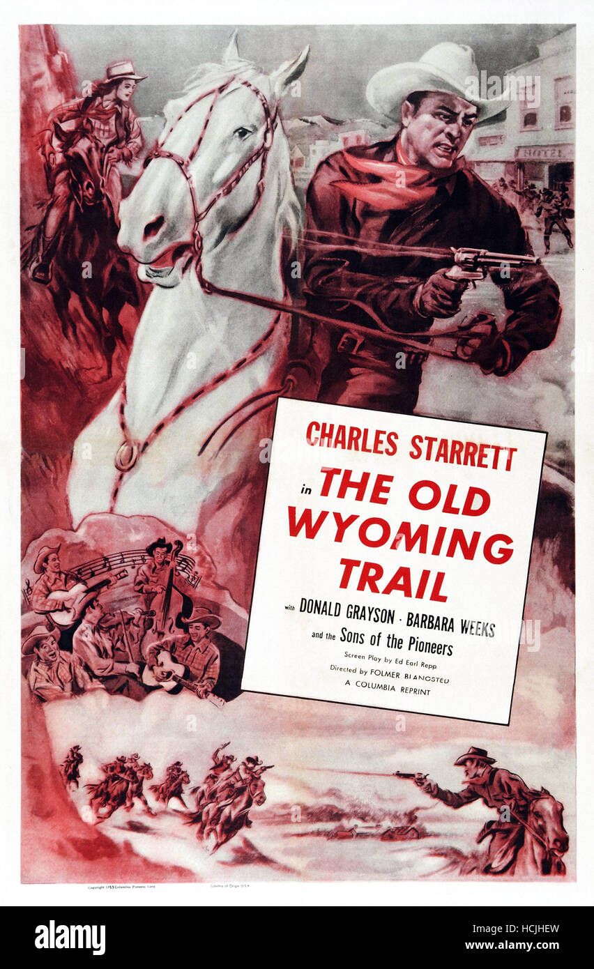 THE OLD WYOMING TRAIL, US poster art, Charles Starrett, 1937 Stock ...