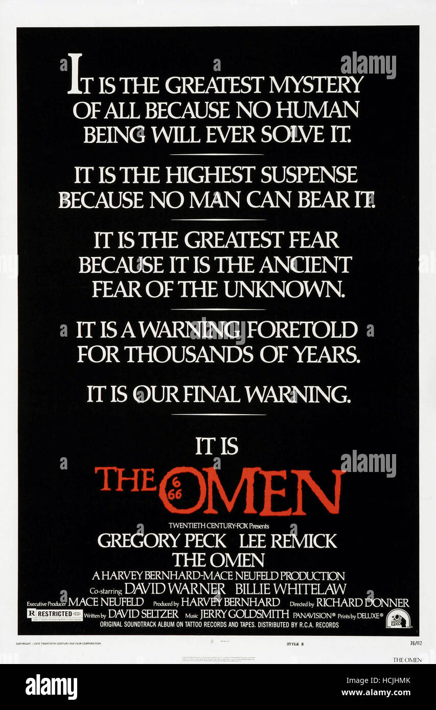 THE OMEN, US poster art, 1976. TM and Copyright ©20th Century Fox Film ...