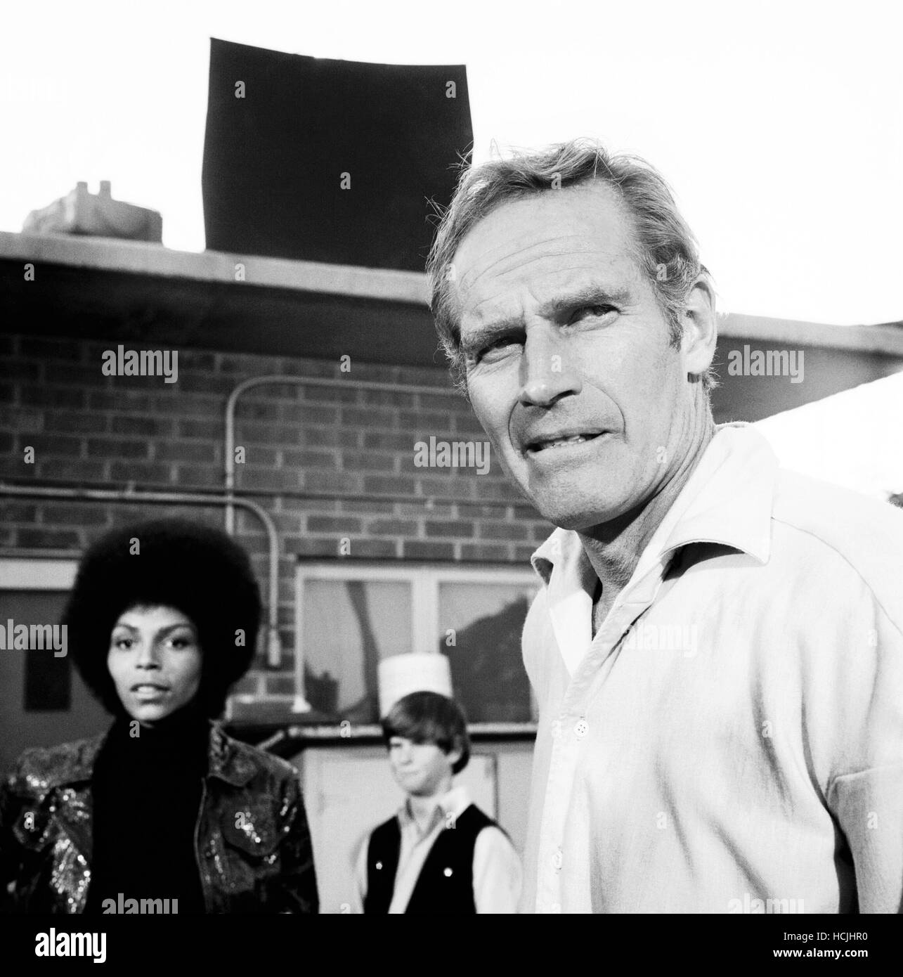 THE OMEGA MAN, front: Rosalind Cash, Charlton Heston, 1971 Stock Photo ...