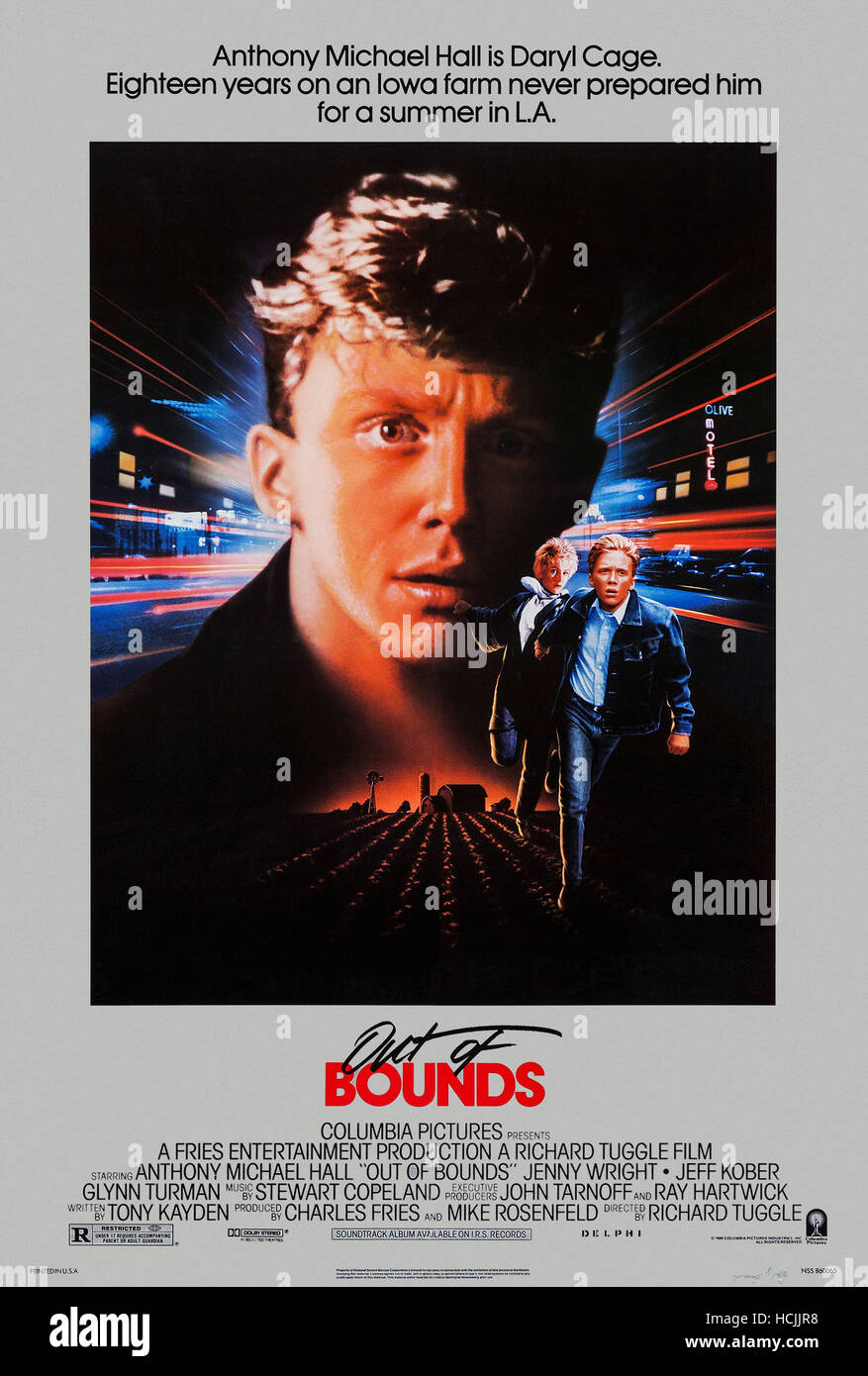 OUT OF BOUNDS, US poster art, center: Anthony Michael Hall; running: Jenny Wright, Anthony ...