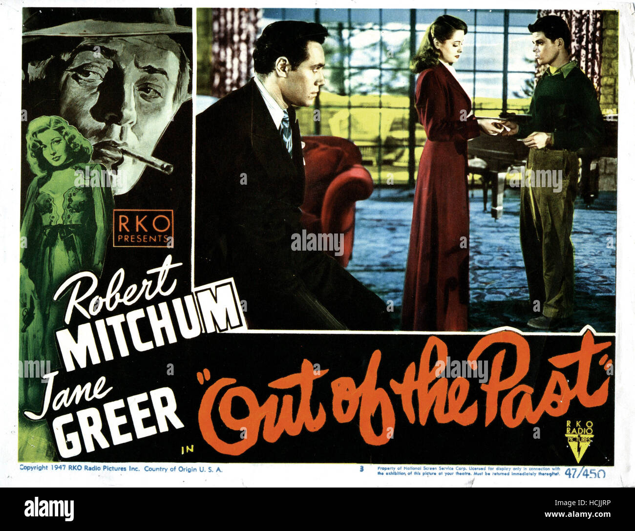 OUT OF THE PAST, (on left side): Rhonda Fleming, Robert Mitchum, (large ...