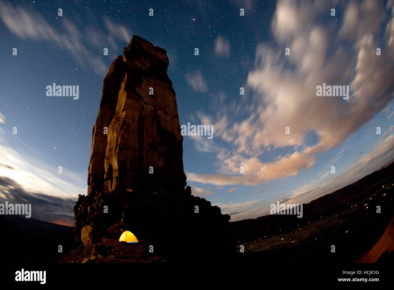 Night shot of tent taken while backpacking under Castleton Tower near ...