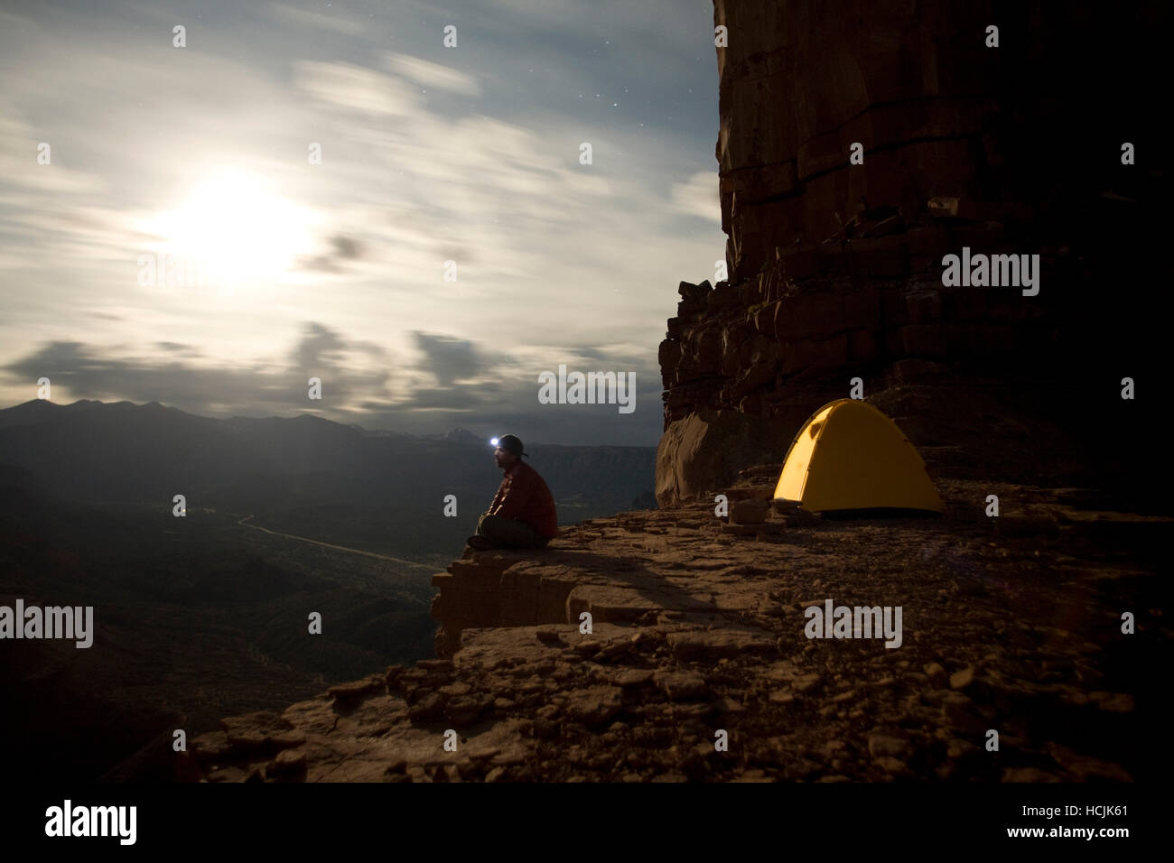 Night shot of tent taken while backpacking under Castleton Tower near ...