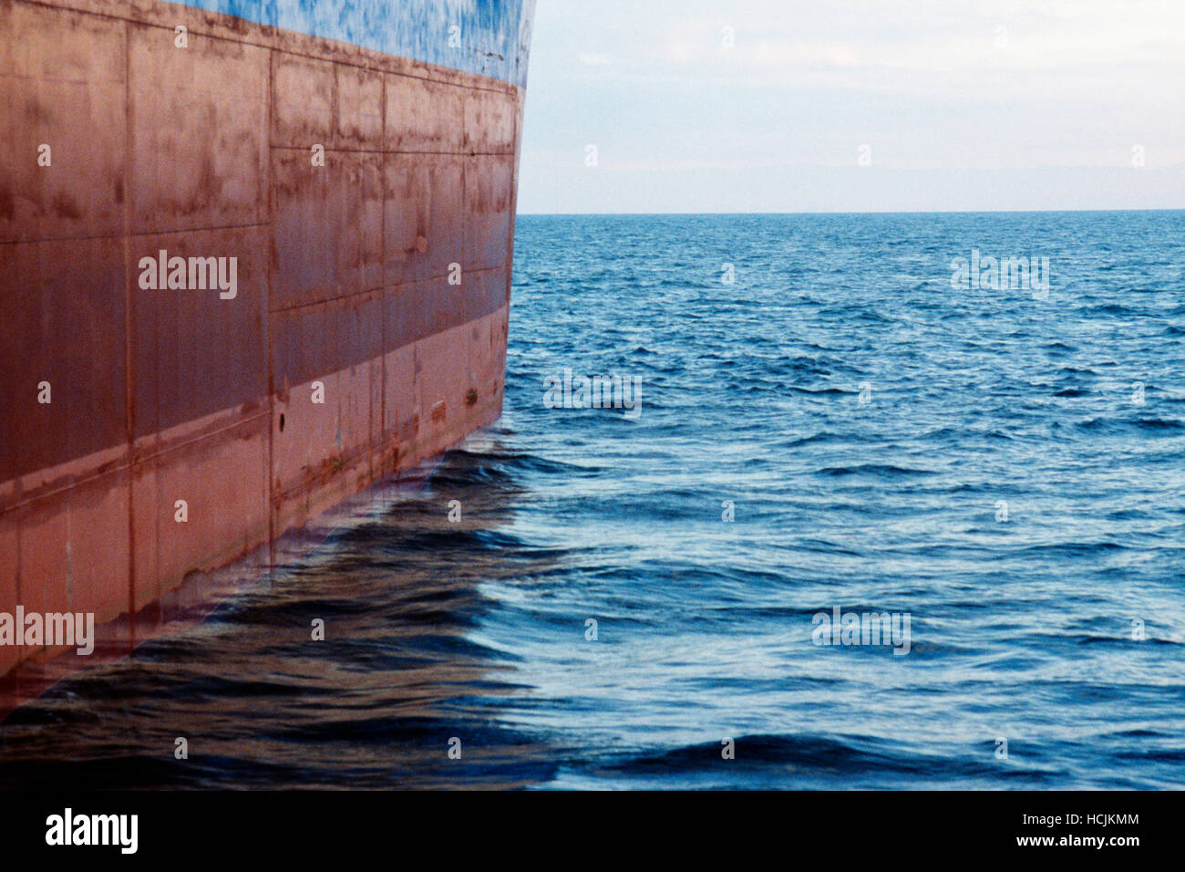 Painted ship hull, water and horizon line, San Francisco Bay ...