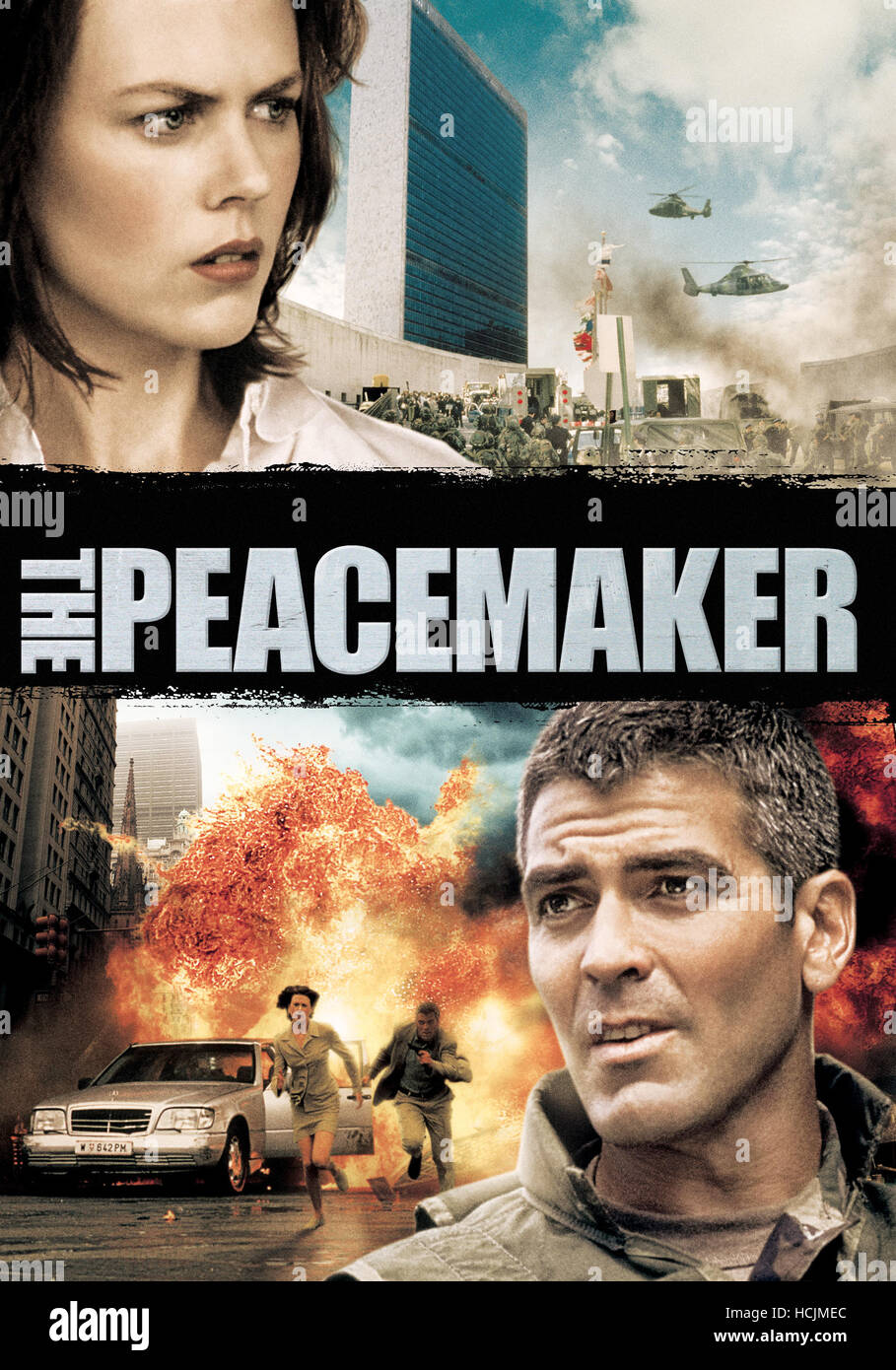 THE PEACEMAKER, from top: Nicole Kidman, George Clooney on poster art ...