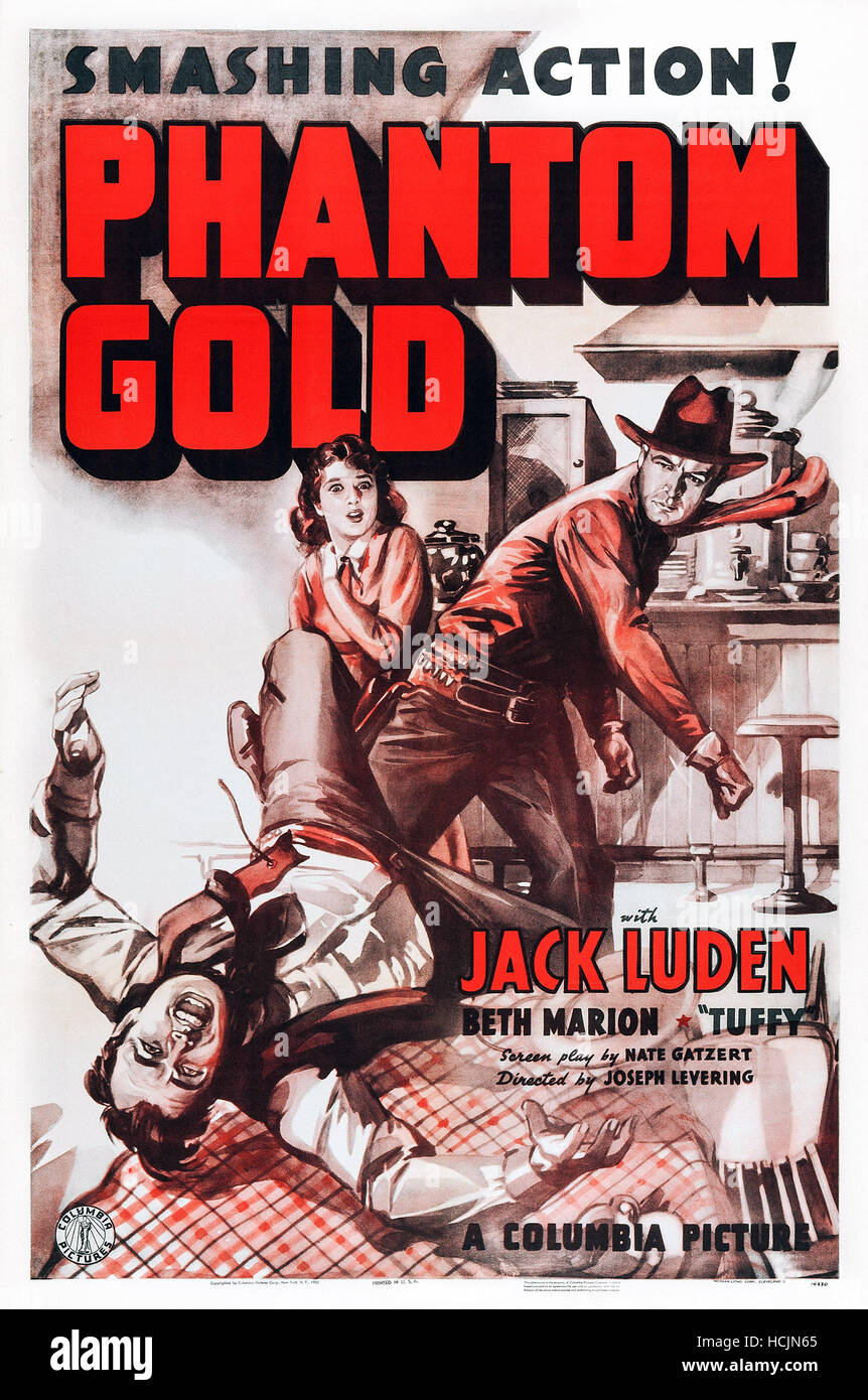 PHANTOM GOLD, US poster art, from left: Beth Marion, Jack Luden, 1938 ...