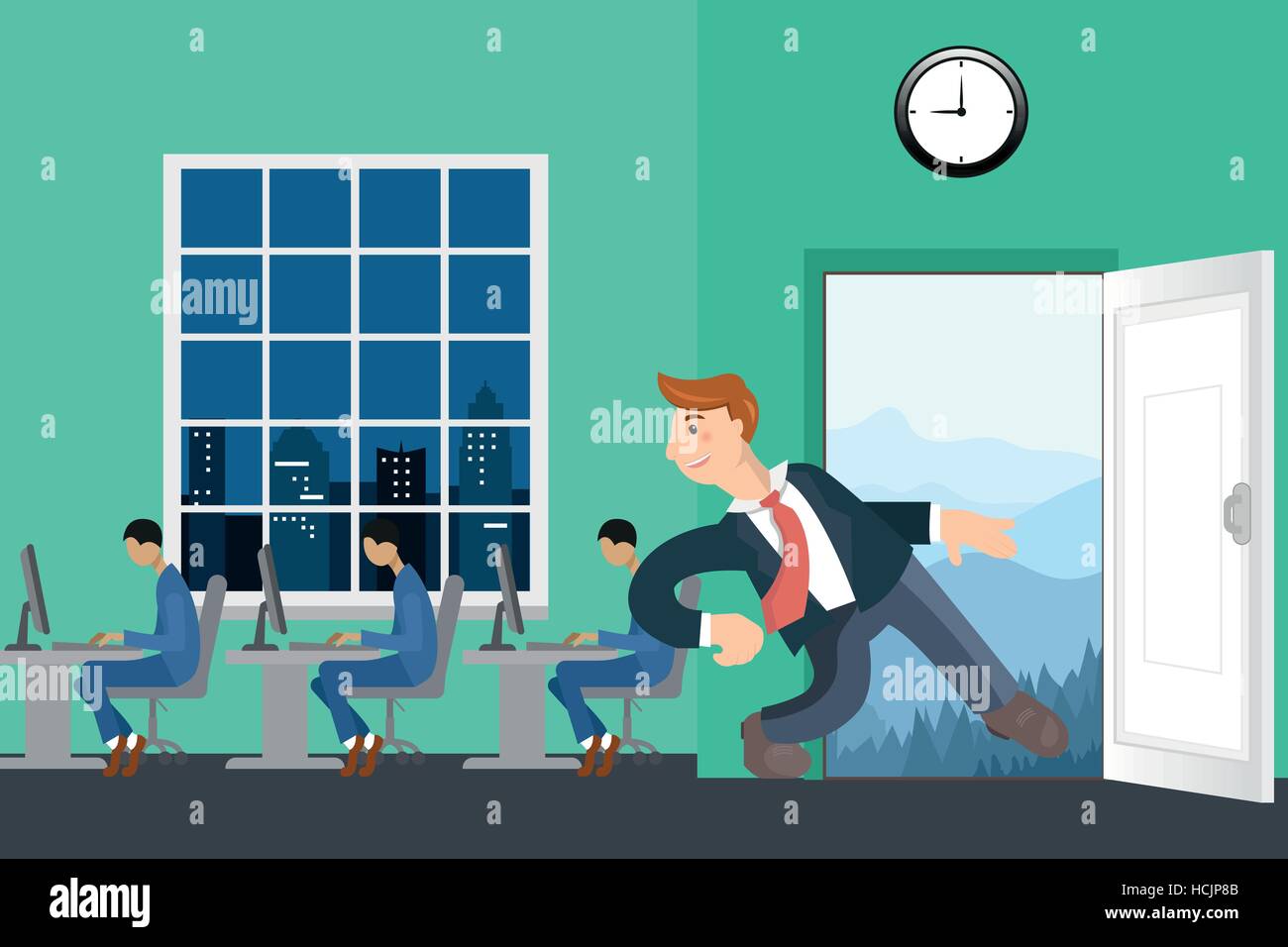 Business man run out from the workplace Stock Vector Image & Art - Alamy