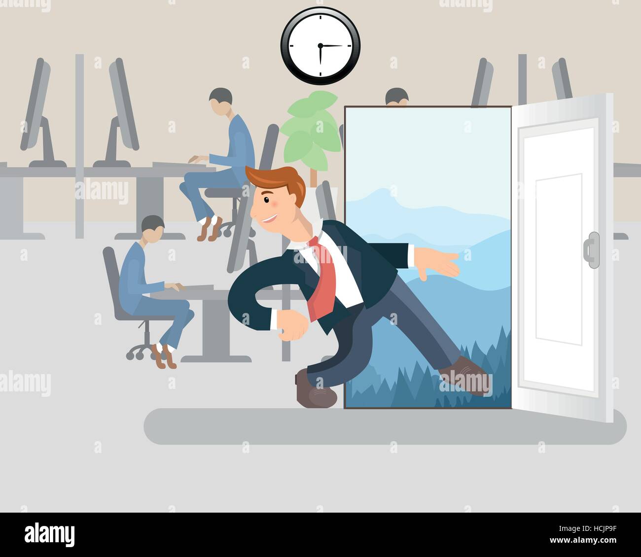 Business man escape from routine work to vacation Stock Vector Image ...