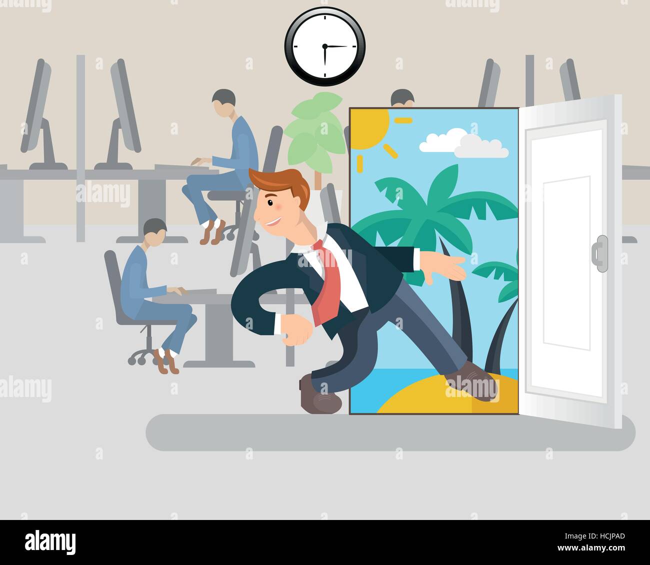 Businessman runs away from the office to the vacation Stock Vector ...