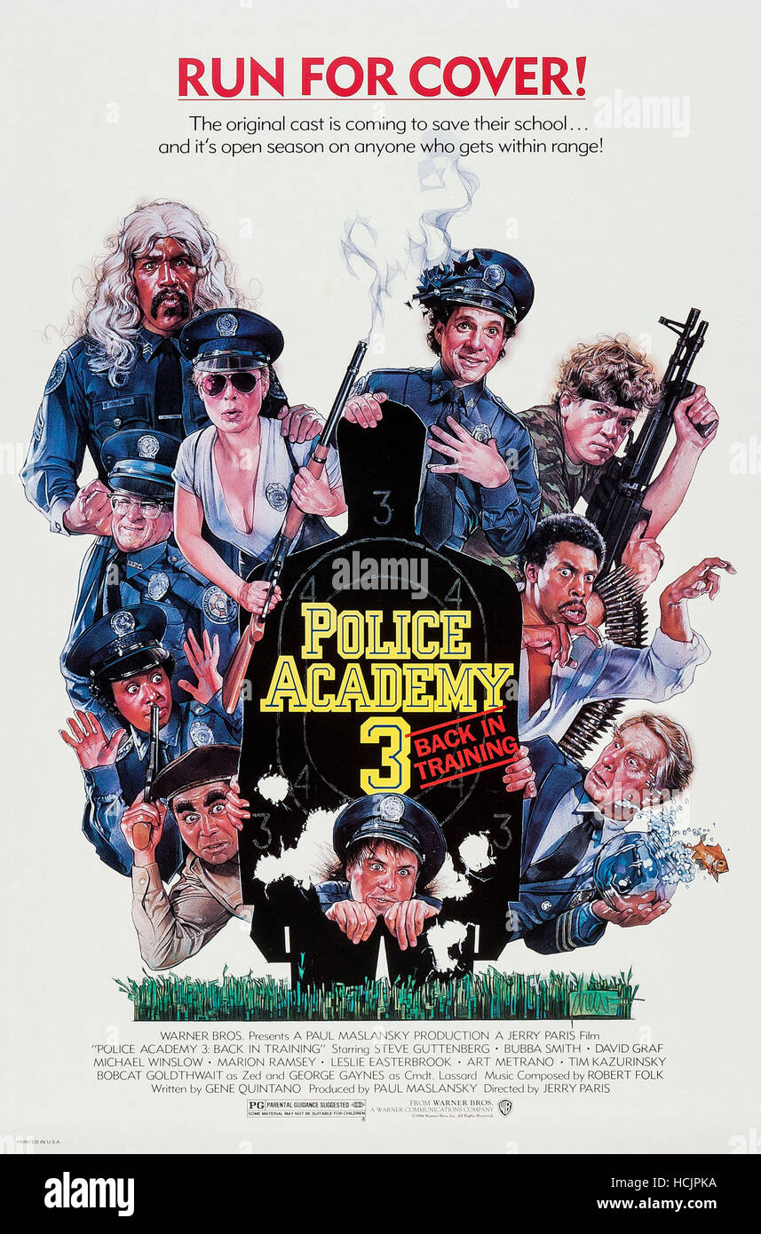 POLICE ACADEMY 3: BACK IN TRAINING, US poster art, clockwise from top ...