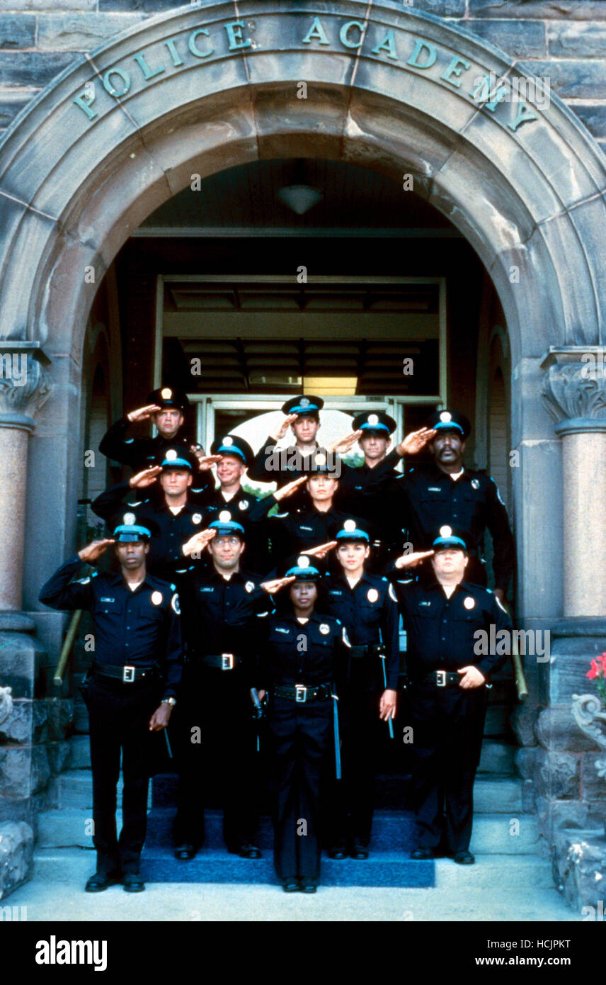 POLICE ACADEMY, Michael Winslow, David Graf, Brant Van Hoffman, Bruce ...