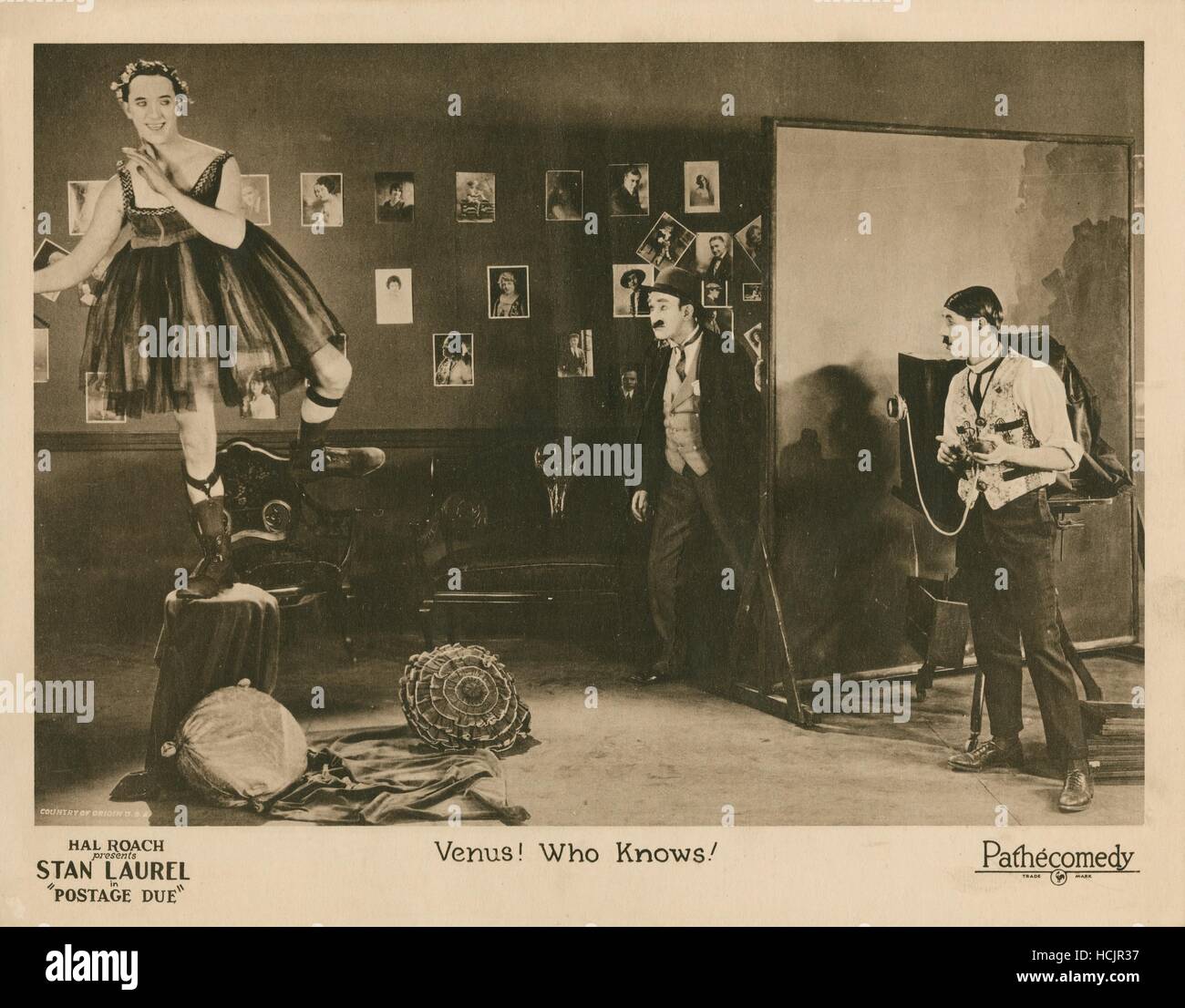 POSTAGE DUE, lobbycard, Stan Laurel (left), George Rowe (right), 1924 ...