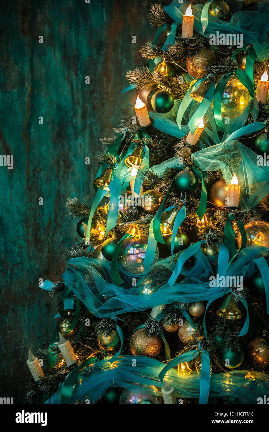 Green New Year tree decorated Stock Photo - Alamy