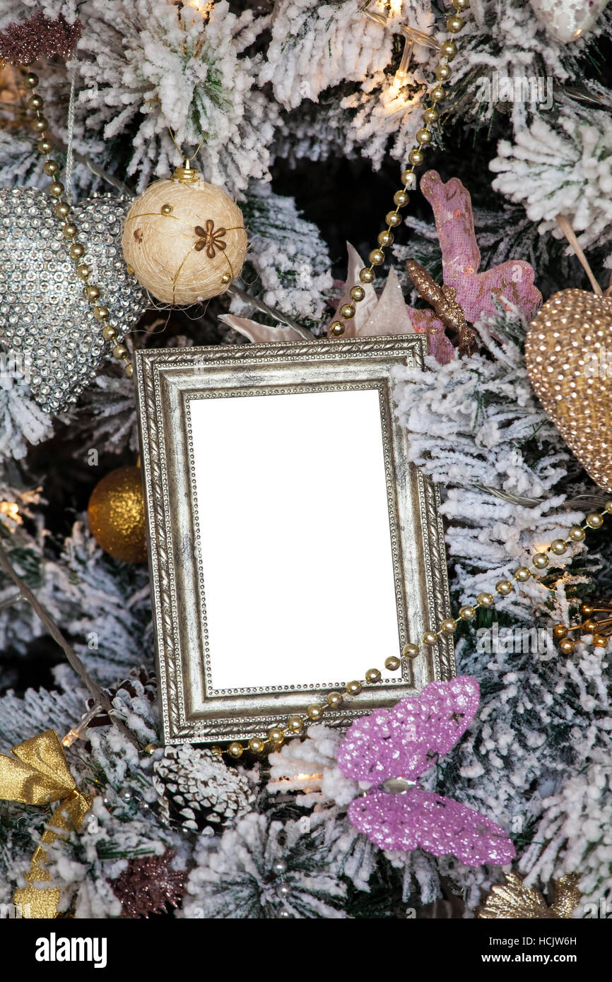 Photo frame in christmas decorated background Stock Photo - Alamy